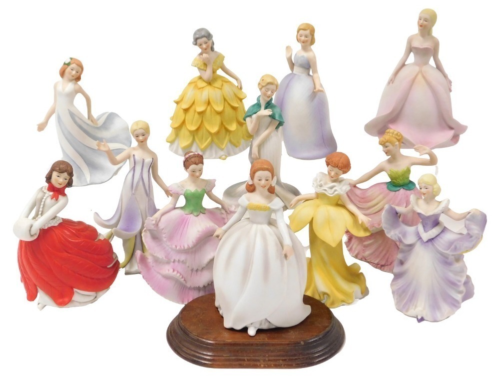 Twelve Franklin Mint porcelain Flower Maidens of the Year, with some ...