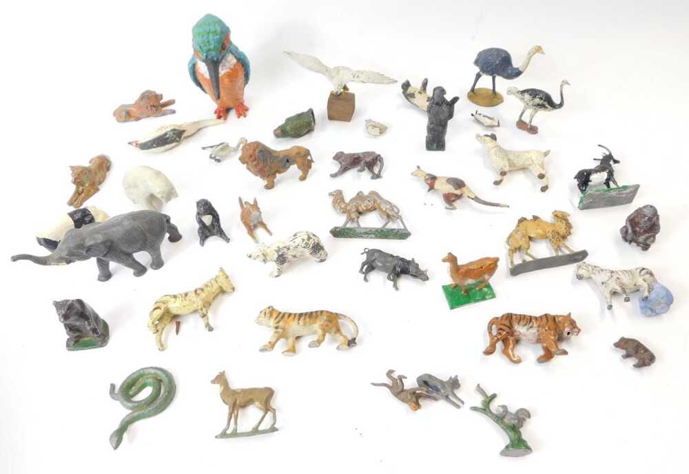 A group of painted lead animals and birds, to include elephant, 6cm ...