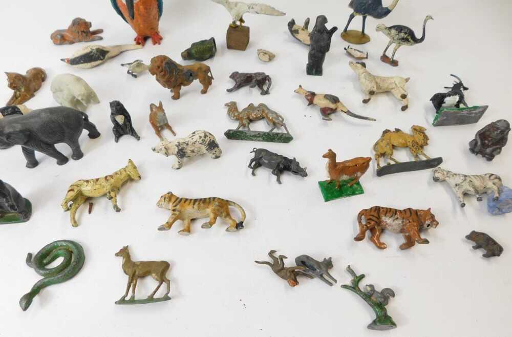 A group of painted lead animals and birds, to include elephant, 6cm ...