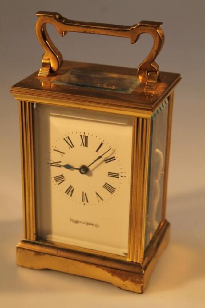 A modern Mappin and Webb brass carriage clock