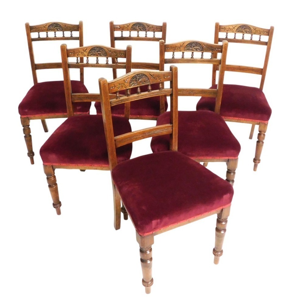 A set of six Victorian mahogany dining chairs, with carved crest rail ...