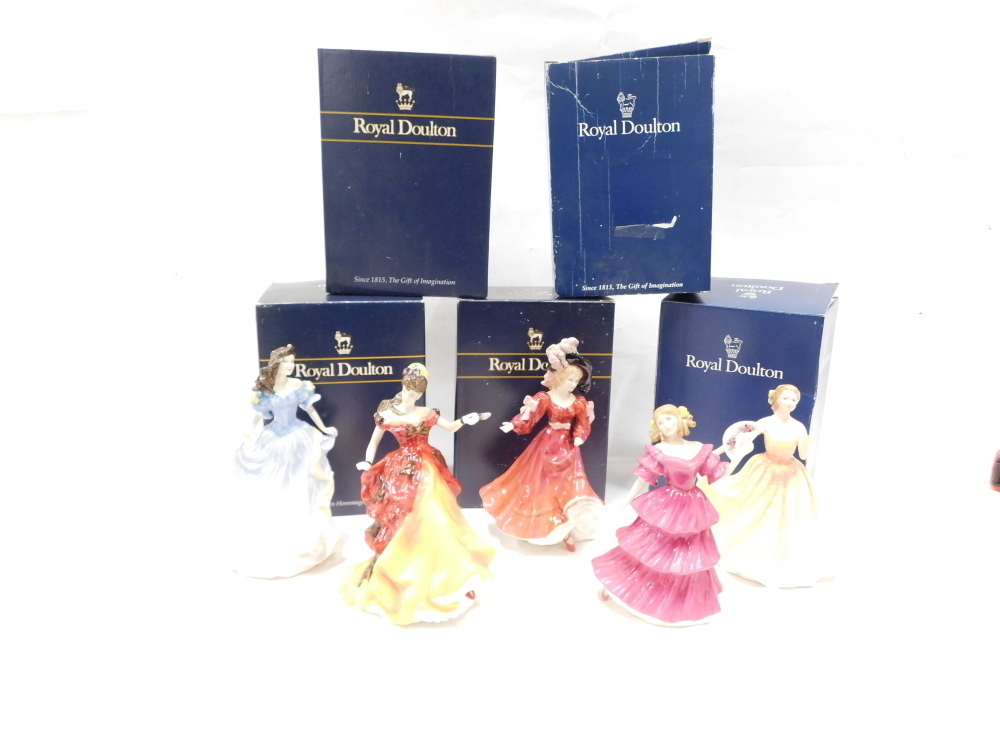 Five Royal Doulton porcelain figurines, Patricia, Belle, Deborah ...