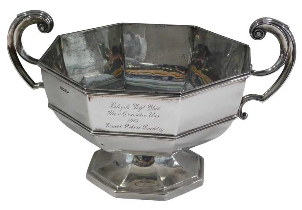 A Mappin & Webb George V silver two-handled octagonal trophy cup ...
