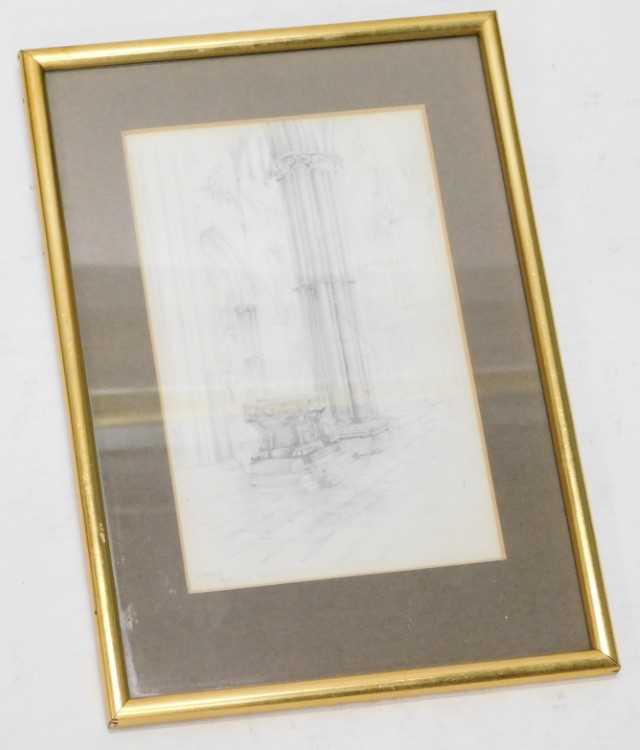 Albert Fuller (20thC). Font at Lincoln Cathedral, pencil drawing, dated ...