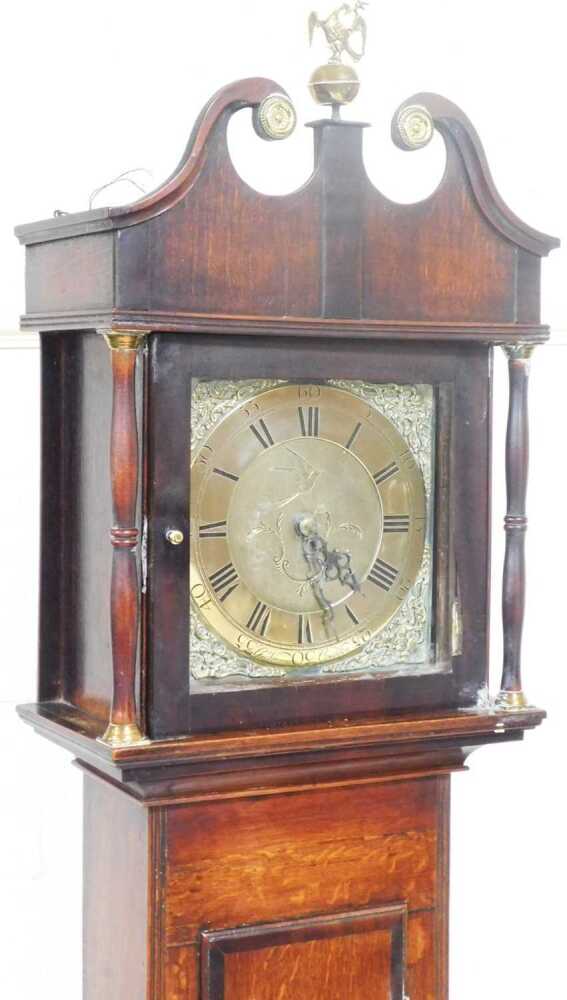 A Georgian oak longcase clock by Ge Newman Crediton, square brass dial ...