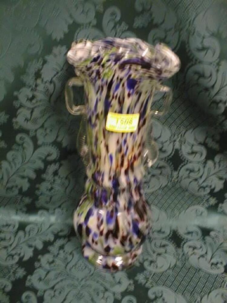 A 20thC glass vase, of knopped baluster shape, with wavy rim, elongated
