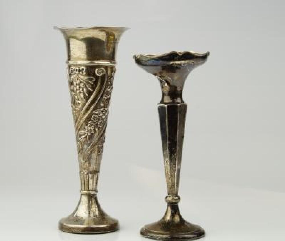 Two silver trumpet shaped specimen vases