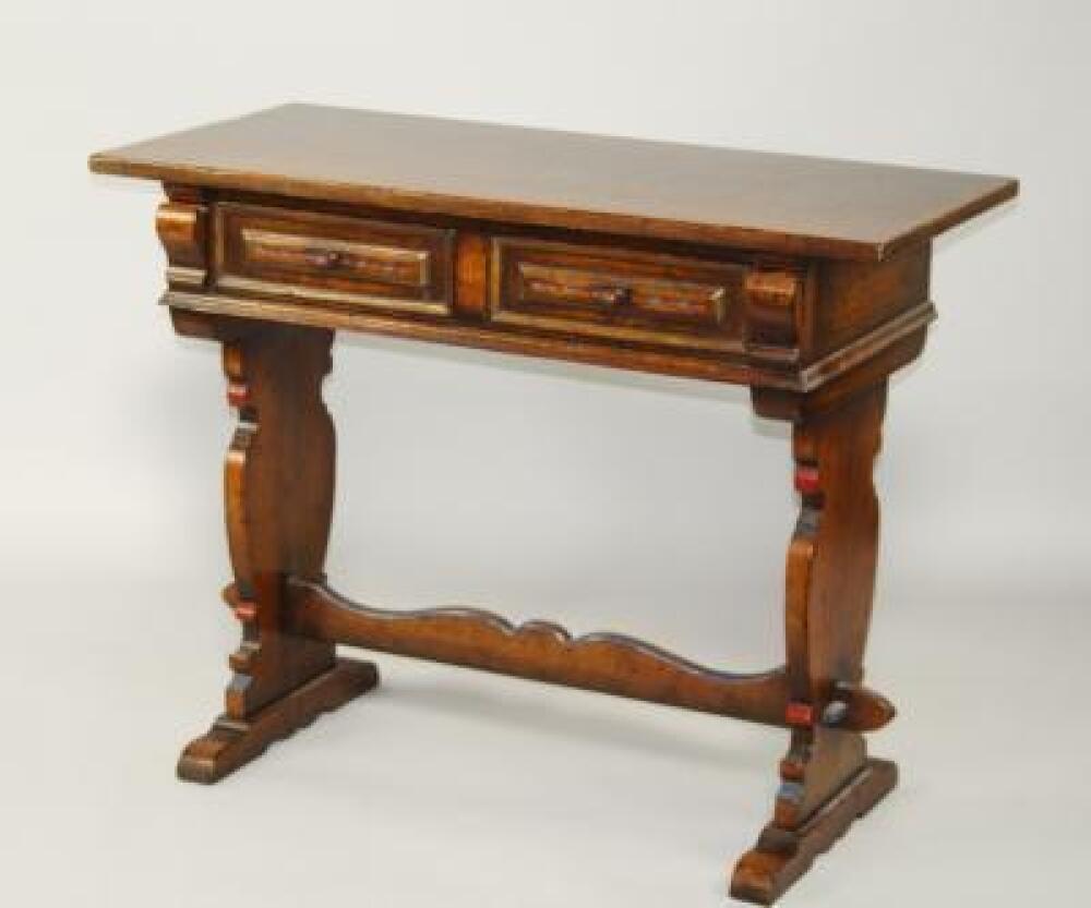A Tudor style oak rectangular side table
