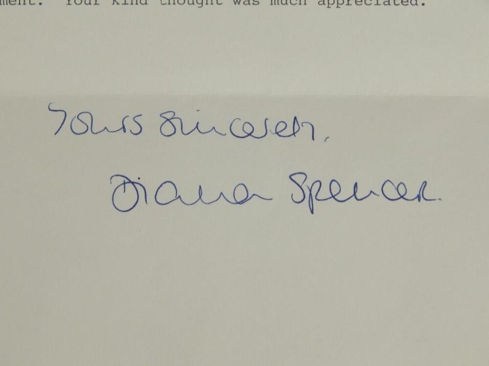A signed and printed letter from Lady Diana Spencer