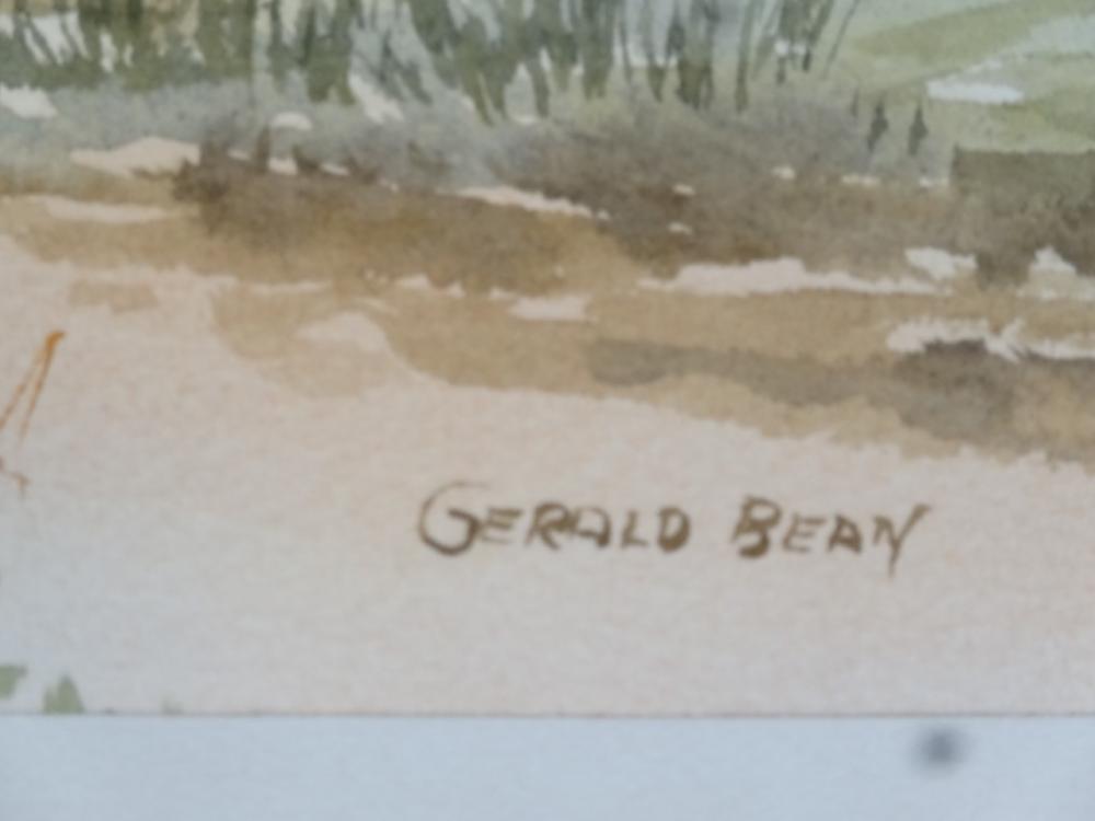 Gerald Bean (20thC). Stream before cottage and trees