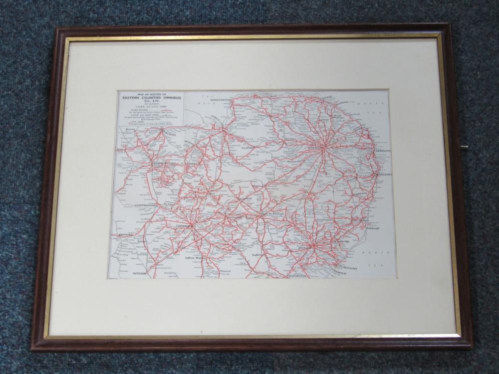 A map of routes of the Eastern Counties Omnibus Co Ltd