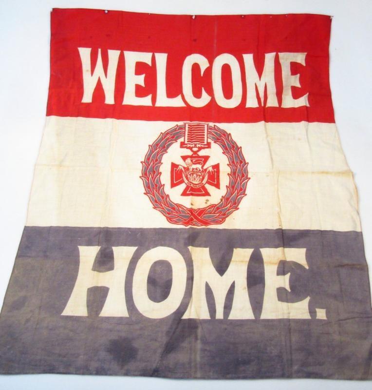 An early 20thC WWI Welcome Home Victoria Cross cloth flag