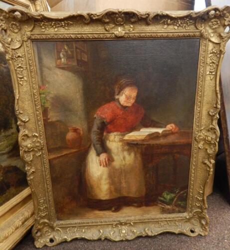William Hemsley (1819-1893). Old lady reading - interior scene