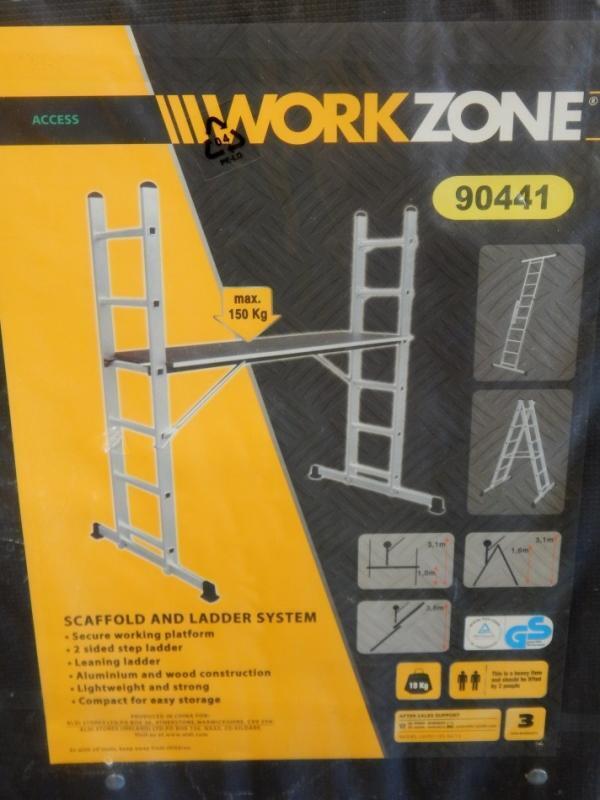 A work zone scaffold and ladder system