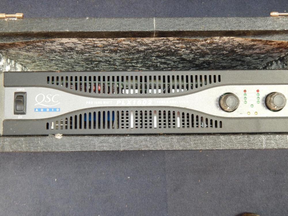 A QSC audio 1600 watt PLX 1602 twin channel power amplifier