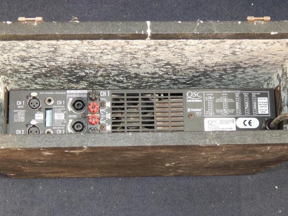 A QSC audio 1600 watt PLX 1602 twin channel power amplifier