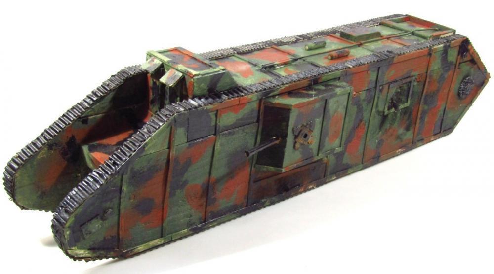 A modern scratch built wooden model of a WWI tank