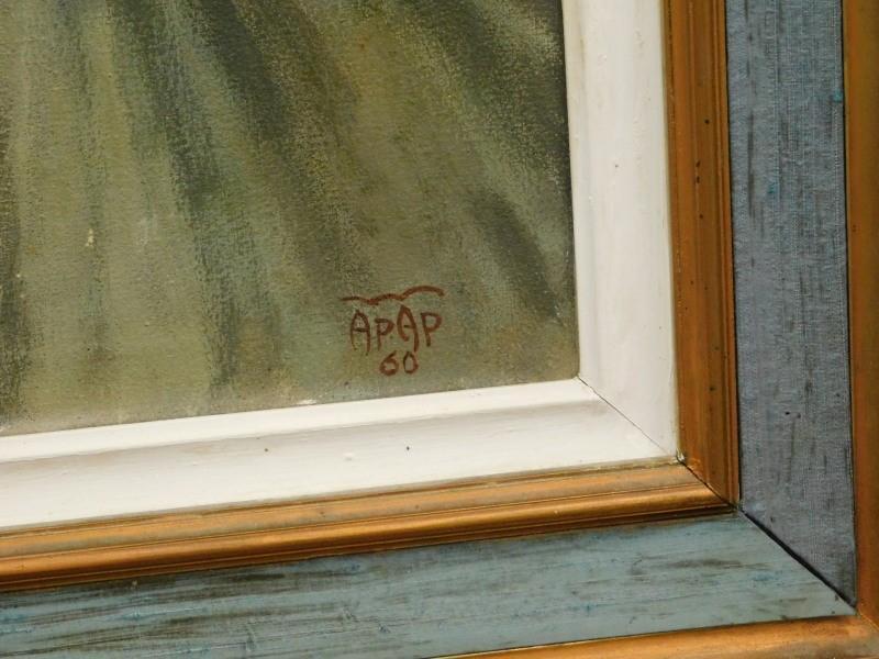 ‡William Apap (1918-1970). Portrait of a young girl holding a flower