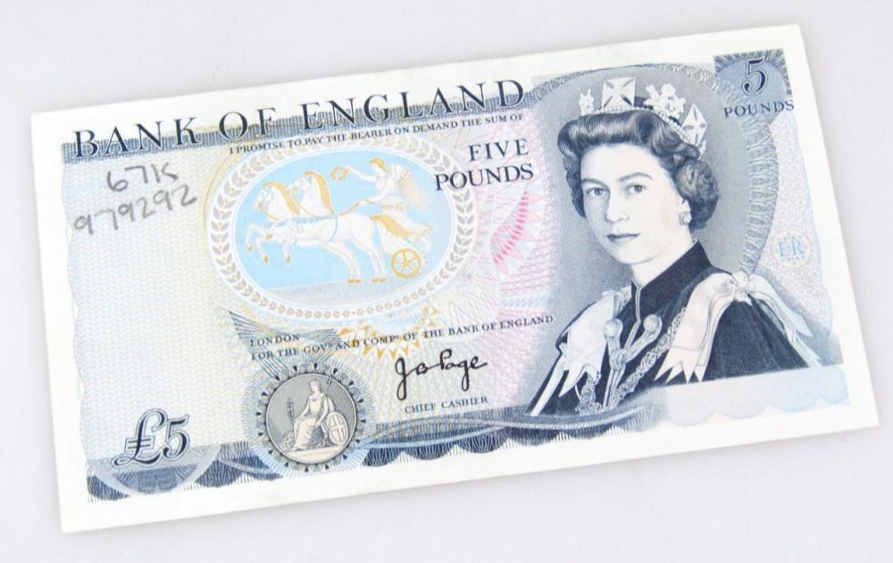 A rare Bank of England Duke of Wellington £5 pound note