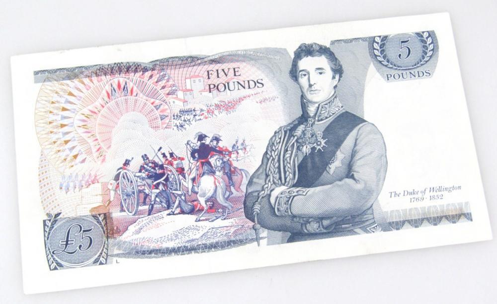 A rare Bank of England Duke of Wellington £5 pound note