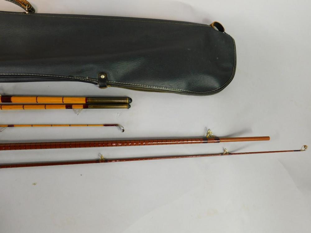 An Allcock & Sons Adonis three split split cane coarse fishing rod