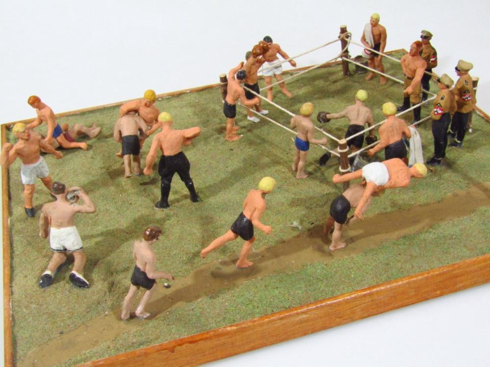 An Elastolin Hitler Youth diorama depicting a boxing gym scene