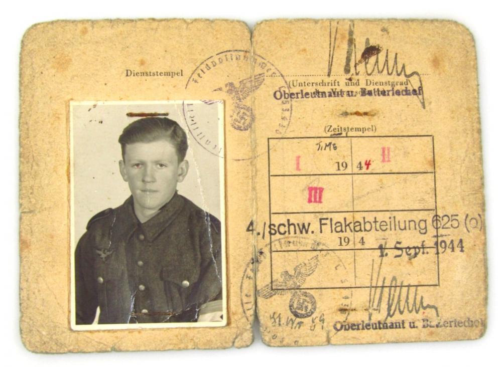 A Third Reich Hitler Jugend Luftwaffe Flakhelfer ID card