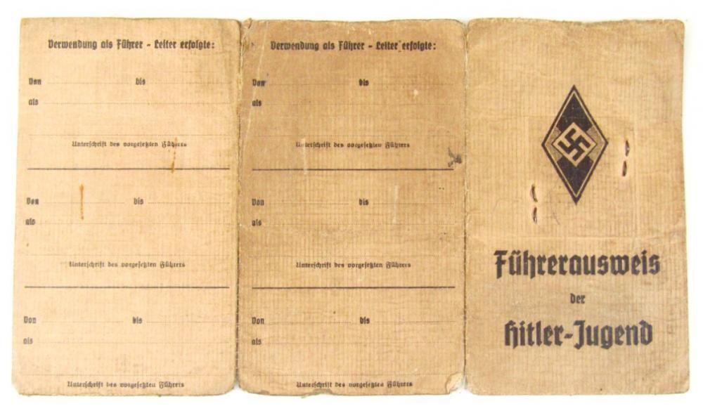 Three Third Reich Hitler Jugend Fuhrer Ausweis membership cards to ...