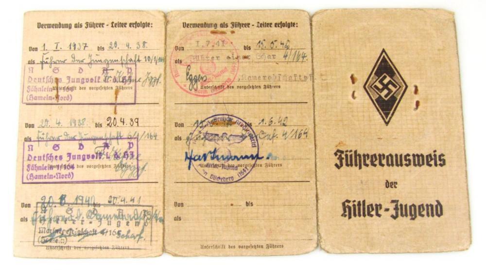 Three Third Reich Hitler Jugend Fuhrer Ausweis membership cards to ...