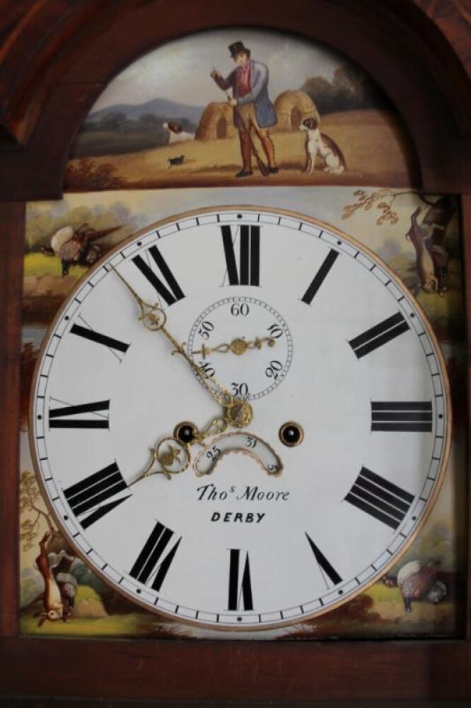 A mid 19thC long case clock by Thomas Moore of Derby