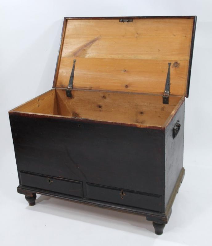 A late 19thC stained pine mule type tool chest
