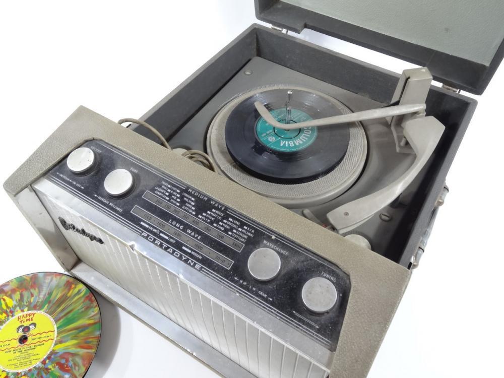 A Portadyne bi-colour record player and radio