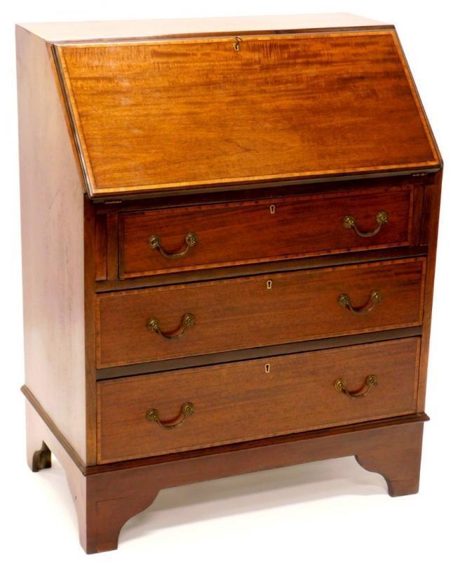 An Edwardian mahogany and rosewood crossbanded bureau
