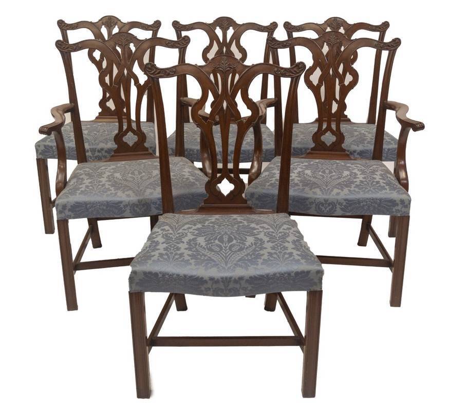 A set of six Chippendale design mahogany dining chairs, including two ...