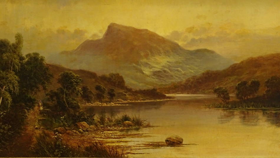 Sidney Yates Johnson (act. 1890-1926). Mountain lake scene with figure ...