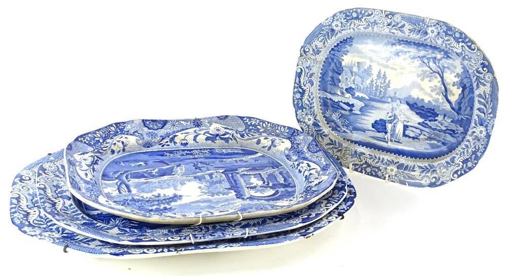 Three 19thC Brameld blue printed pottery graduated sized meat dishes ...