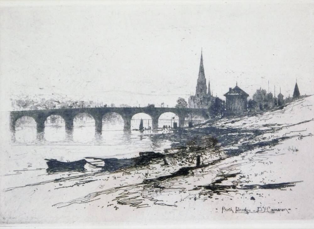 •David Young Cameron (1865-1945). Perth Bridge etching, signed, 17cm x ...