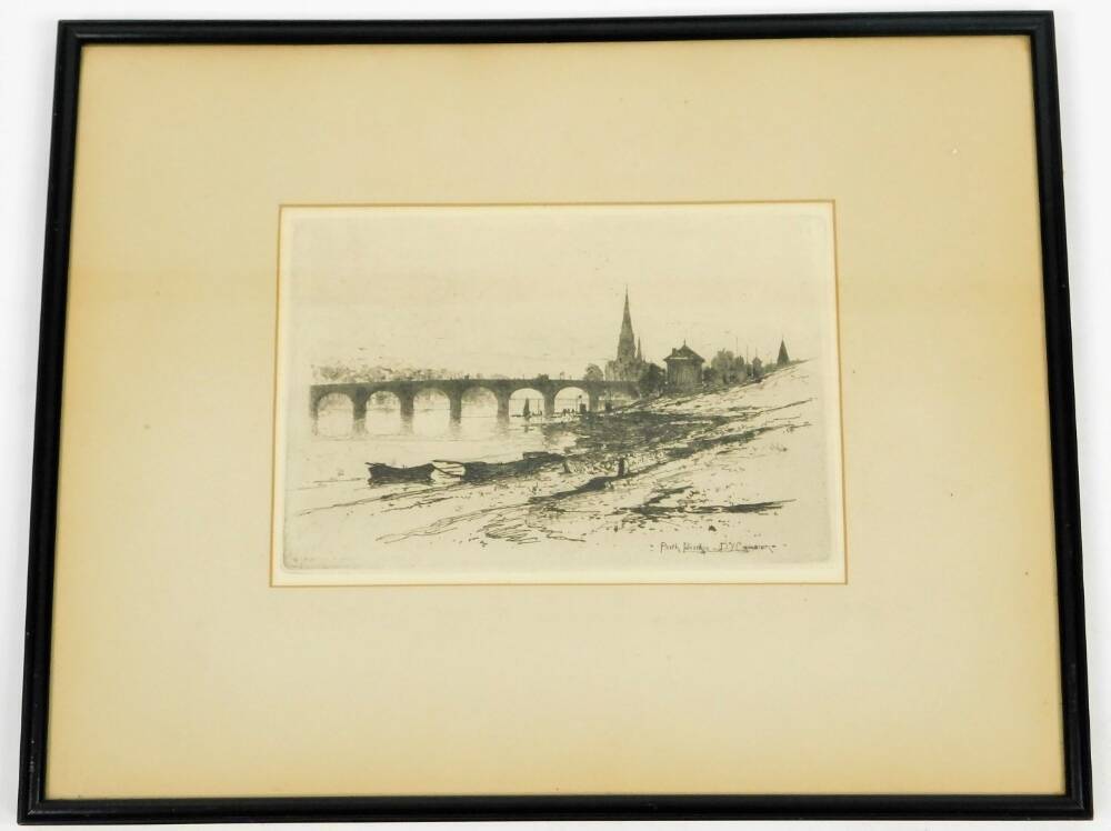 •David Young Cameron (1865-1945). Perth Bridge etching, signed, 17cm x ...