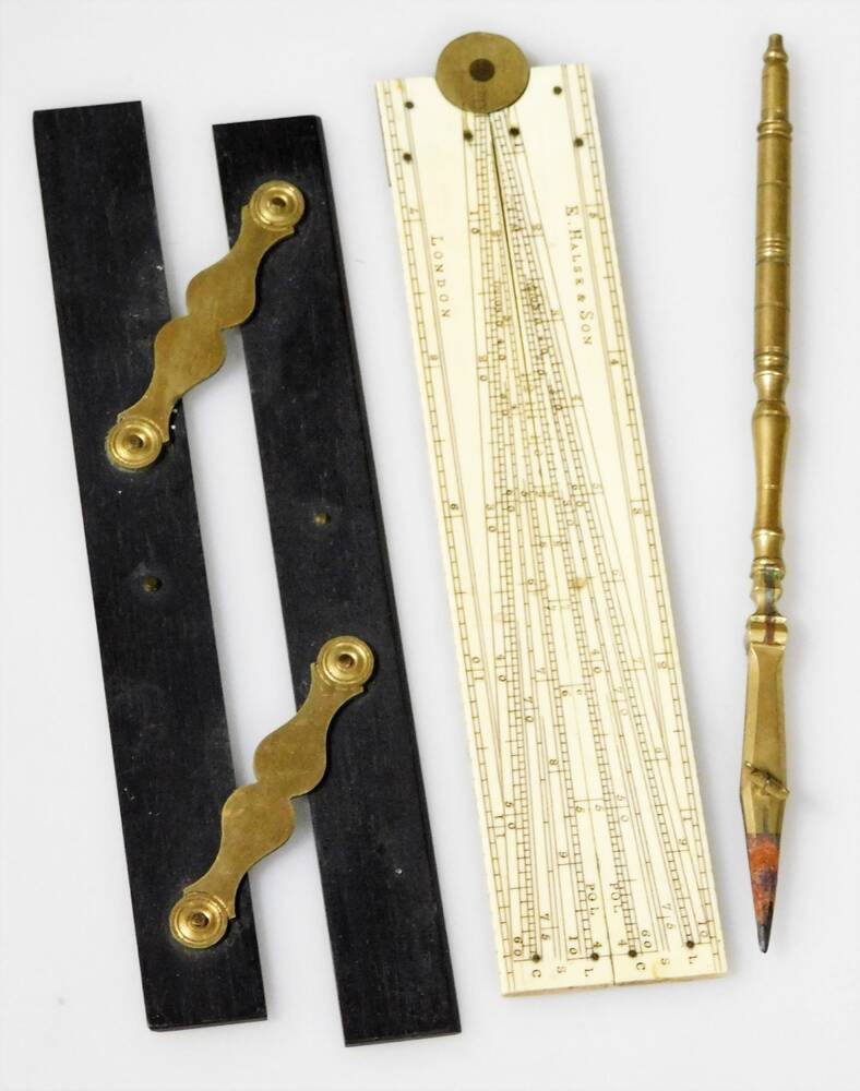 A set of 19thC drawing instruments, to include an ivory folding ruler ...