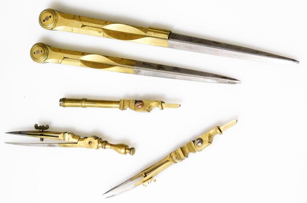A set of 19thC drawing instruments, to include an ivory folding ruler ...