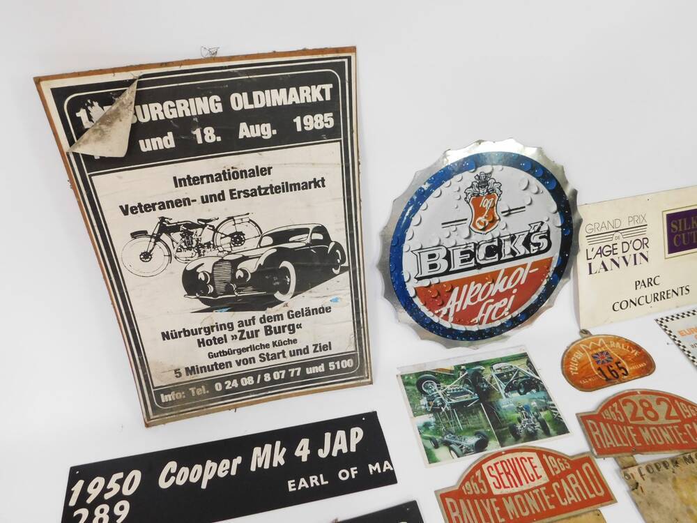 Various racing signs, to include DAF European Historic Grand Prix 89 ...