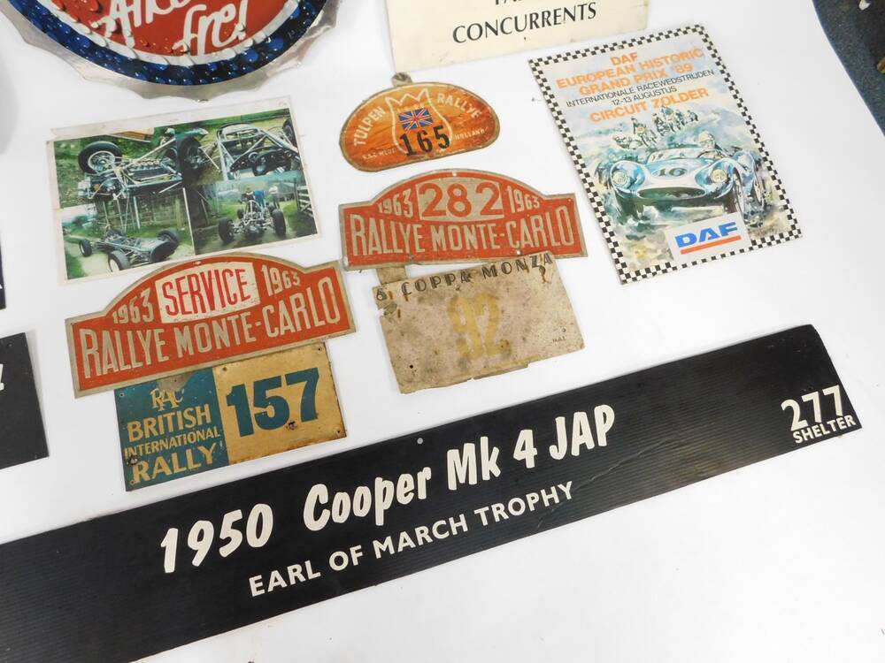 Various racing signs, to include DAF European Historic Grand Prix 89 ...