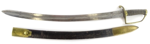 An 1850 pattern police officer's cutlass, with a curved blade, leather ...
