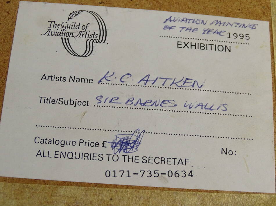 Ken Aitken. Sir Barnes Wallis, colour cartoon caricature, signed, 20cm ...