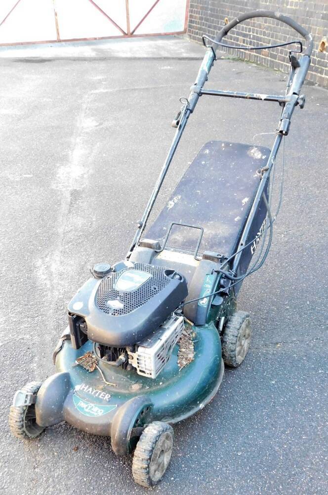 A Hayter R53S petrol lawn mower, by Briggs and Stratton.