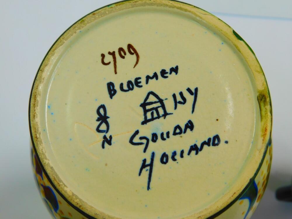 A Gouda Pottery vase, decorated in the Blomen pattern, of baluster form ...