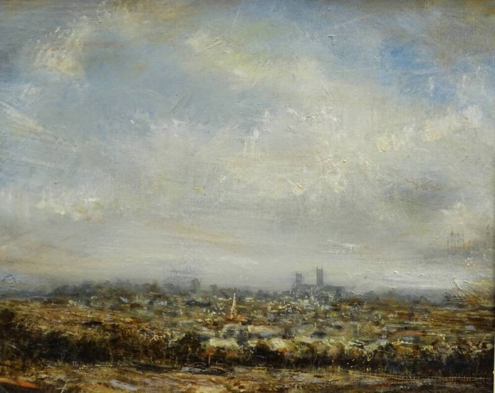 •Fraser Scarfe (b.1986). Lincoln from the south common, oil on board ...