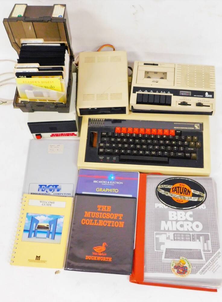 A vintage BBC Acorn computer with accessories, etc., to include a data ...