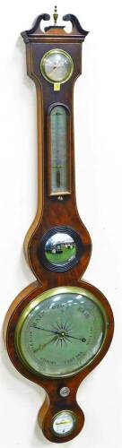 A 19thC five dial banjo barometer, with dry/damp feature shaped ...