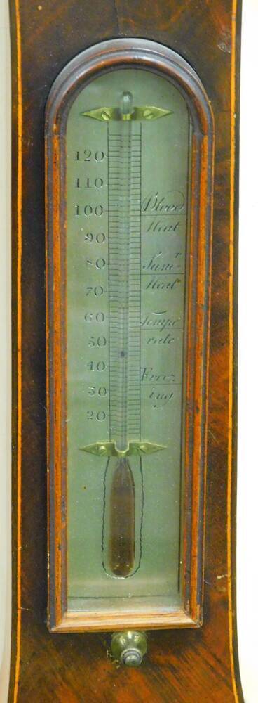 A 19thC five dial banjo barometer, with dry/damp feature shaped ...